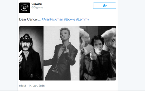 Fuck You, Krebs! Mittelfinger von Lemmy, David Bowie und Alan Rickman