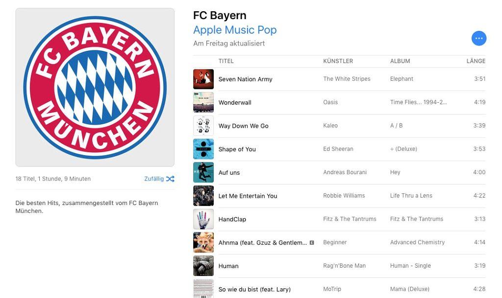 Der FC Bayern veröffentlicht peinliche Apple Music Playlist